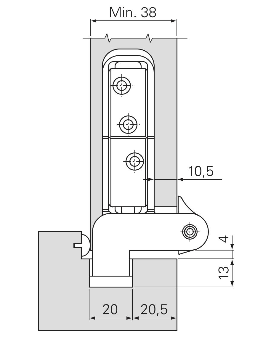 Pivotový pant nastavitelný pro interiérové dveře, délka 107mm; hloubka ...